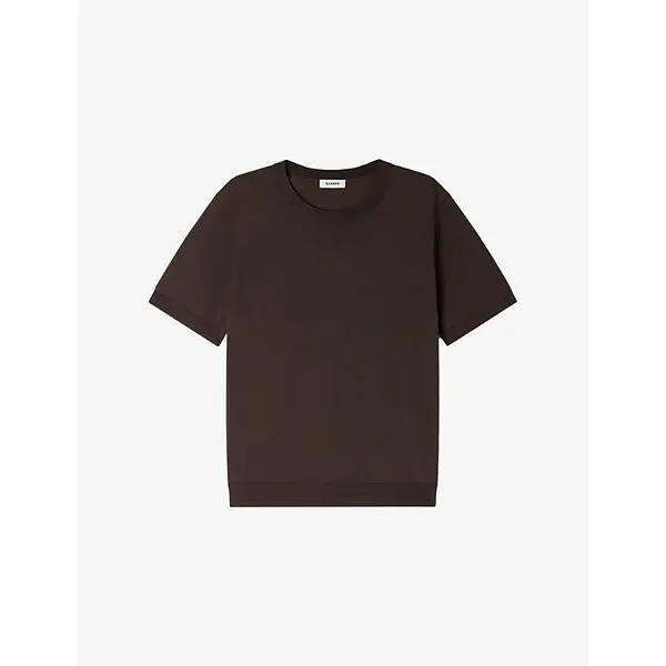Sandro Crewneck Classic-fit Knitted T-shirt - Chocolate