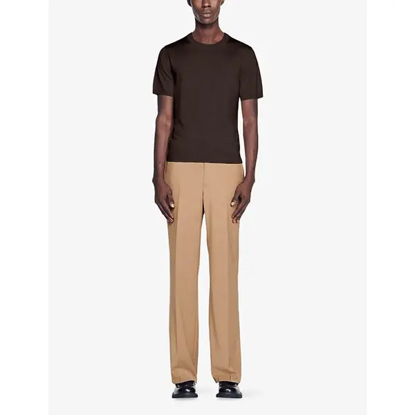 Sandro Crewneck Classic-fit Knitted T-shirt - Chocolate