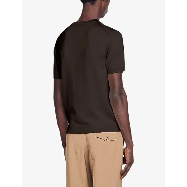 Sandro Crewneck Classic-fit Knitted T-shirt - Chocolate