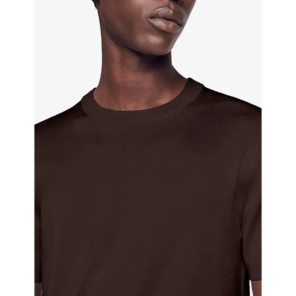 Sandro Crewneck Classic-fit Knitted T-shirt - Chocolate