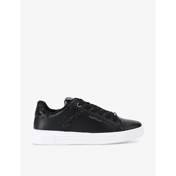 Carvela Daze Jewel-embellished Faux-leather Low-top Trainers - Black