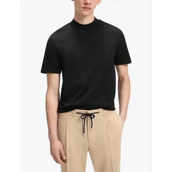 Hugo Stand-collar Slim-fit Cotton-jersey T-shirt - Black