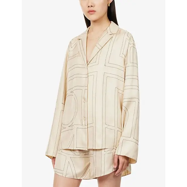 TOTEME Embroidered Silk-twill Shirt - Ivory Monogram