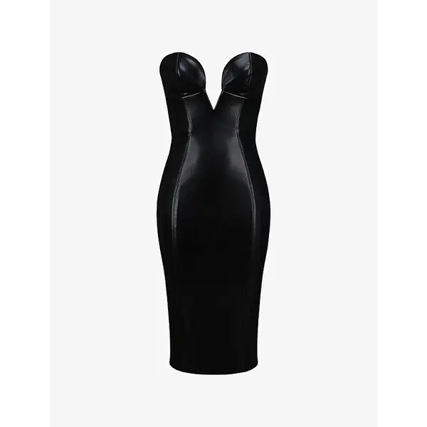 House Of Cb Shia Strapless Plunge Neck Midi Dress - Black