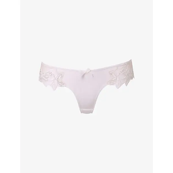 Agent Provocateur Lindie Mid-rise Embroidered Floral Mesh Briefs - Sand/ivory
