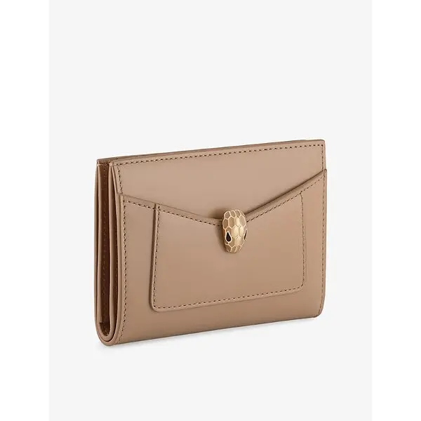 BVLGARI Serpenti Forever Folded Leather Card Holder - Beige