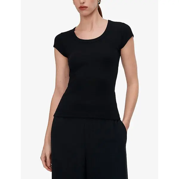 JOSEPH Saba Round-neck Stretch-cotton Top - Black
