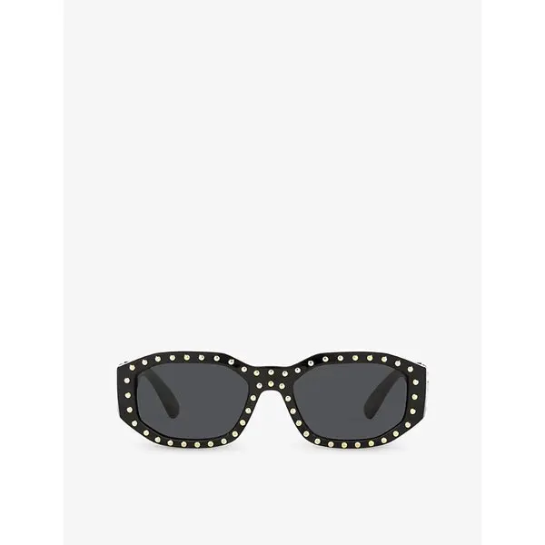 Versace Rectangle-frame Studded Sunglasses - Black