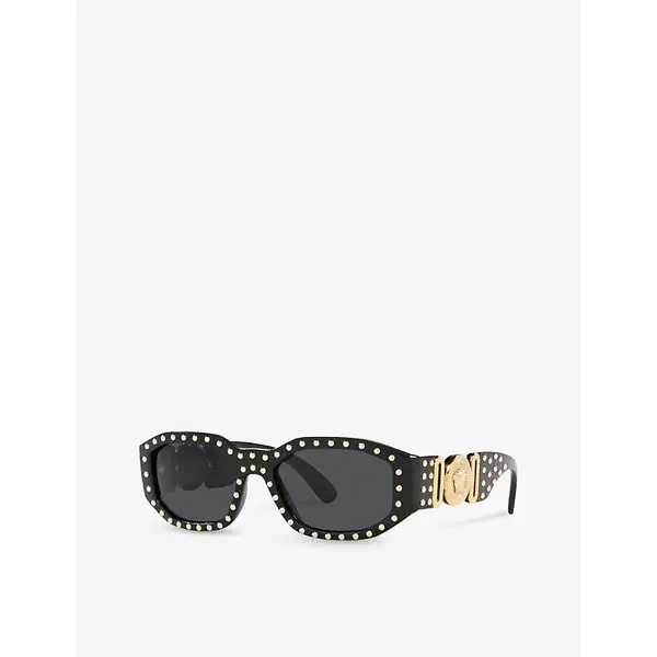 Versace Rectangle-frame Studded Sunglasses