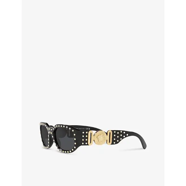 Versace Rectangle-frame Studded Sunglasses
