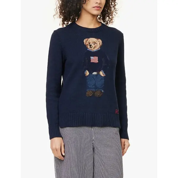 Polo Ralph Lauren Polo Bear Intarsia Cotton And Linen-blend Jumper