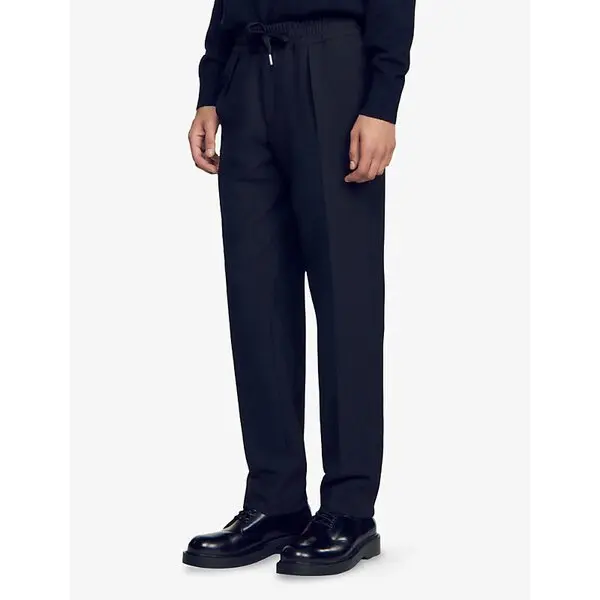 Sandro Drawstring-waist Straight-leg Woven Trousers - Black