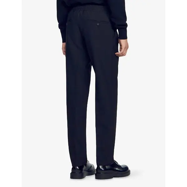 Sandro Drawstring-waist Straight-leg Woven Trousers - Black