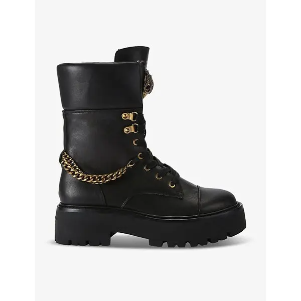Kurt Geiger Kensington Eagle-embellished Leather Combat Boots - Black