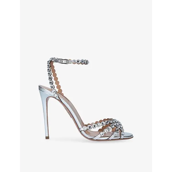AQUAZZURA Tequila 105 Crystal-embellished Leather Heeled Sandals - Silver