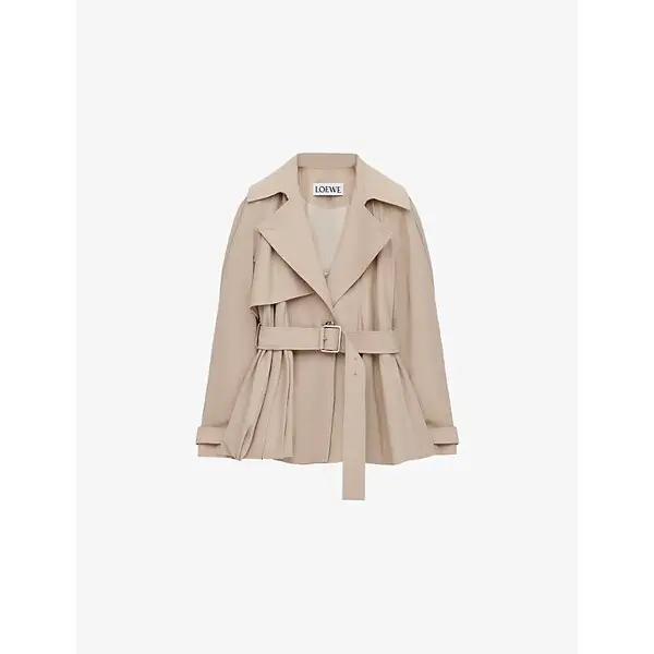 Loewe Notched Lapel Belted Cotton Jacket - Beige