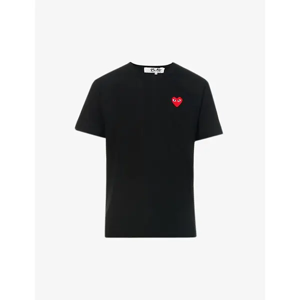 Play Comme Des Garcon Heart Logo-embroidered Cotton-jersey T-shirt - Black
