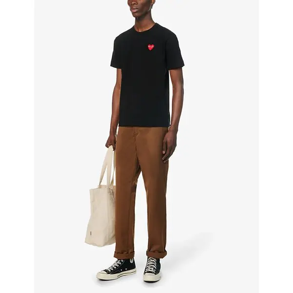 Play Comme Des Garcon Heart Logo-embroidered Cotton-jersey T-shirt - Black