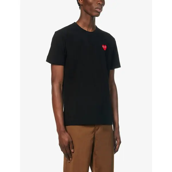 Play Comme Des Garcon Heart Logo-embroidered Cotton-jersey T-shirt - Black