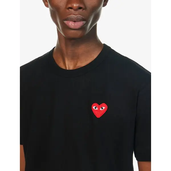 Play Comme Des Garcon Heart Logo-embroidered Cotton-jersey T-shirt - Black