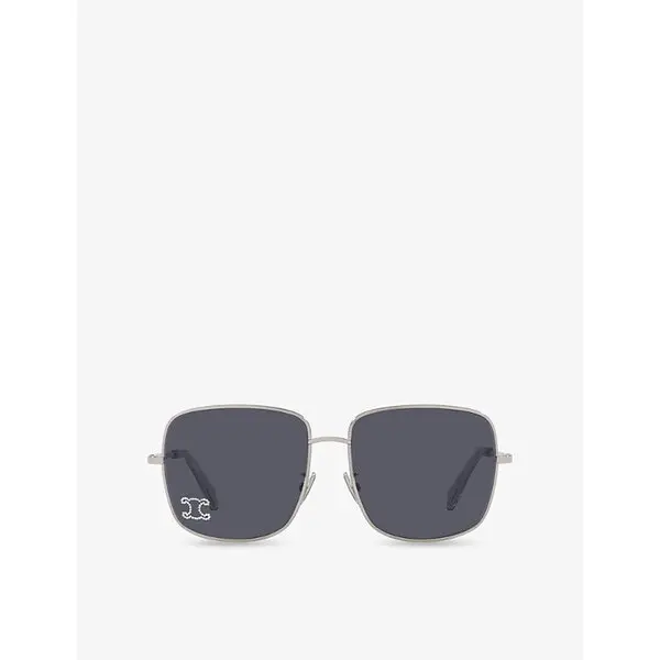 Celine Cl40284u Triomphe Rhinestone Square-frame Metal Sunglasses - Grey