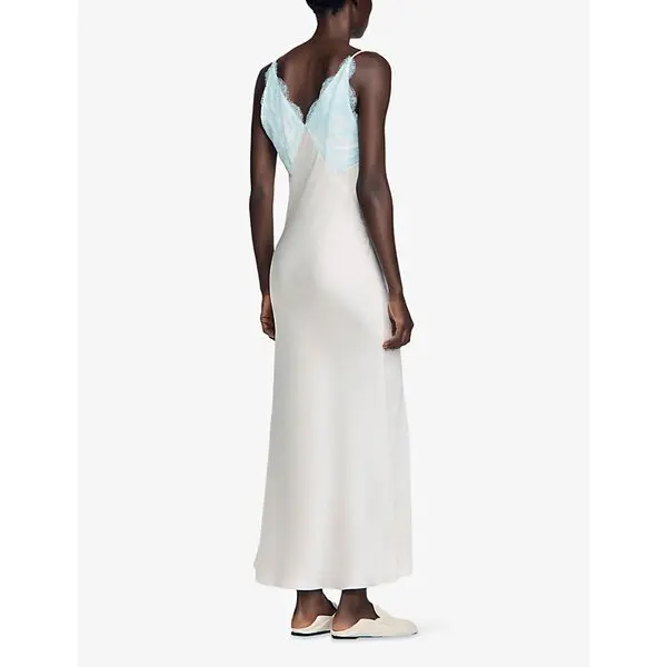Sandro Satin Maxi Dress With Lace Trim