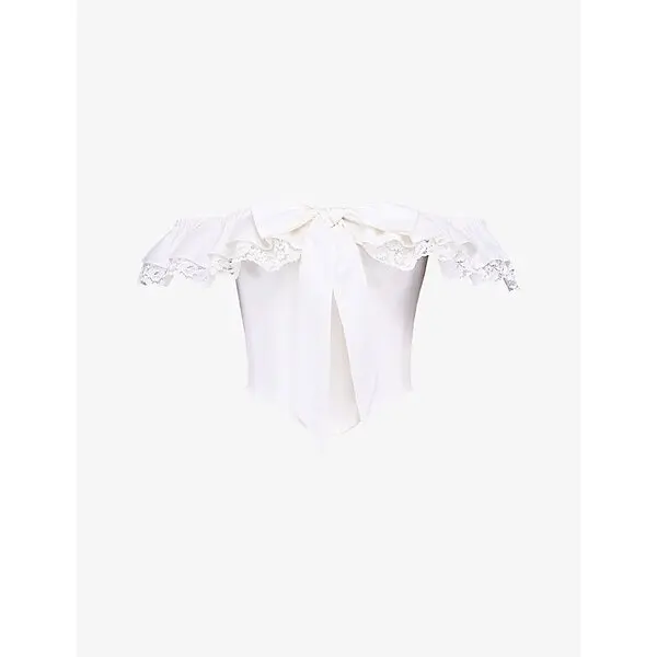 House Of Cb Aria Bow-embellished Corset Top - Cloud Dancer