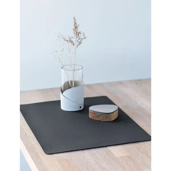 LIND DNA Nupo Flecked Leather Placemat 45cm X 35cm - Anthracite