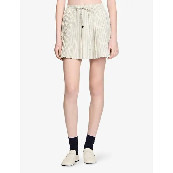 Sandro Striped Pleated Mini Skirt - Ecru
