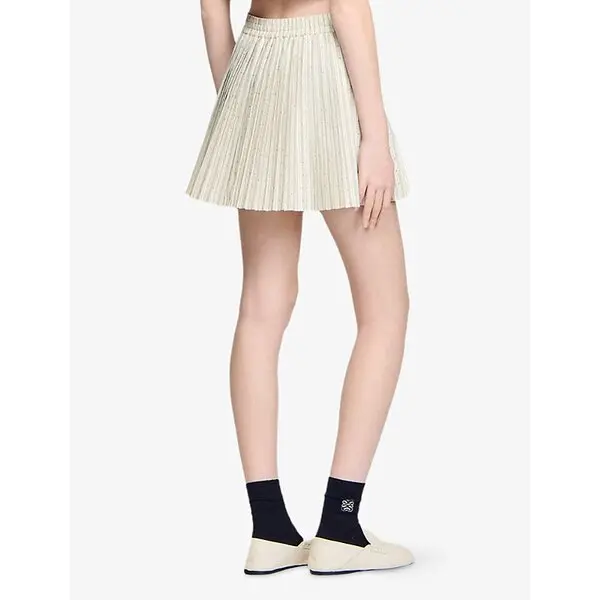 Sandro Striped Pleated Mini Skirt - Ecru