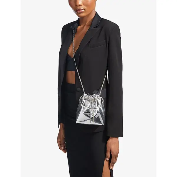 JIMMY CHOO Metallic-woven Drawstring Bag