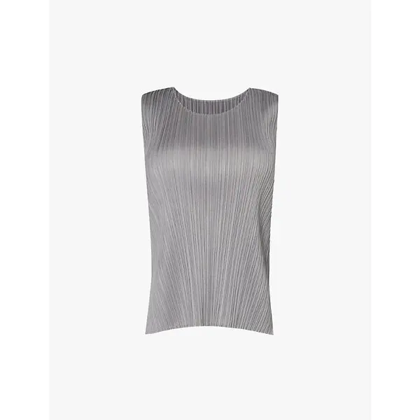 Issey Miyake Sleeveless Pleated Jersey Top - Grey