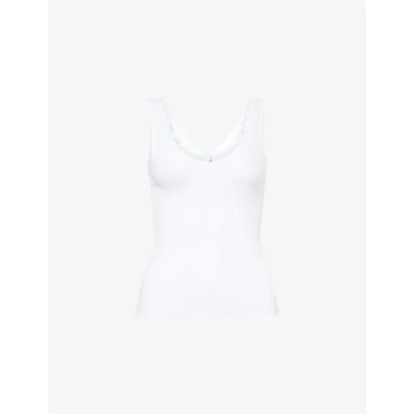 COU COU Scoop Neck Pointelle Knit Cotton Tank Top - White