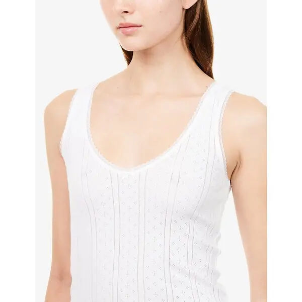 COU COU Scoop Neck Pointelle Knit Cotton Tank Top - White