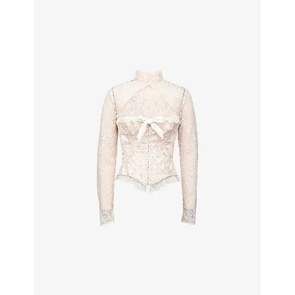 House Of Cb Metallic-jacquard Corset And Bolero Lace Top - Ivory