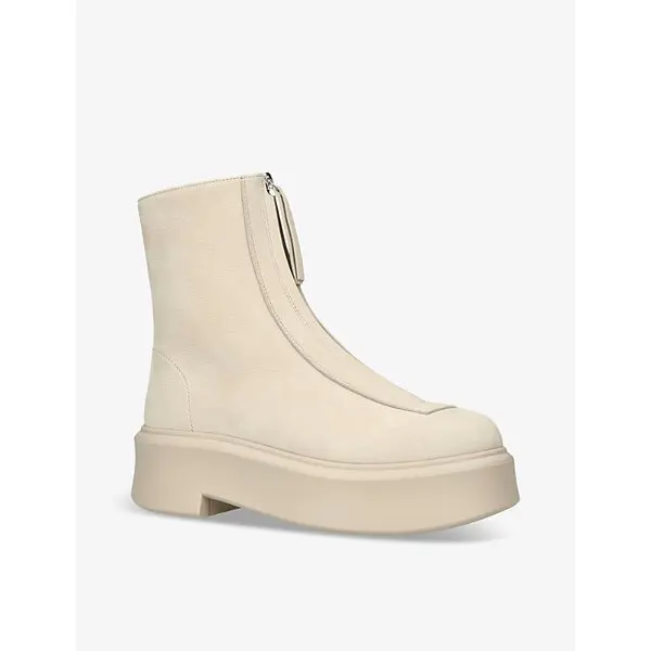 THE ROW Zipped Grained Leather Ankle Boots - Beige