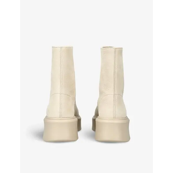 THE ROW Zipped Grained Leather Ankle Boots - Beige