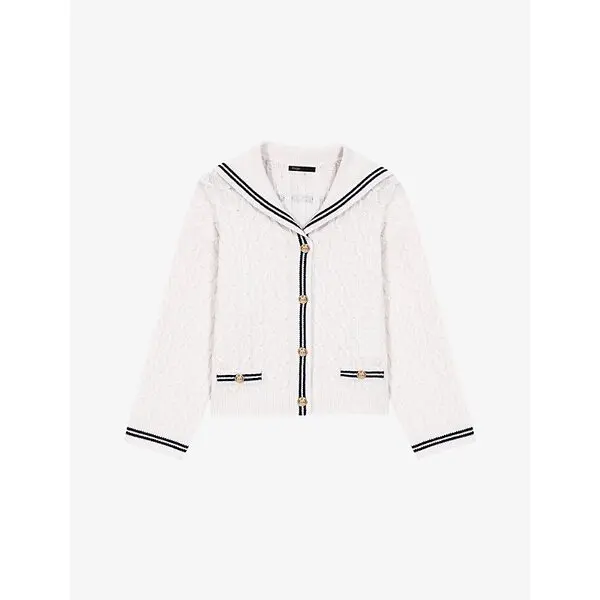 Maje Boat Neck Cable-knit Wool Cardigan - Ecru