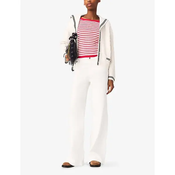 Maje Boat Neck Cable Knit Wool Cardigan - Ecru
