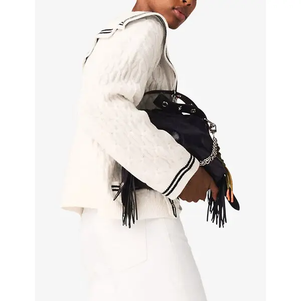 Maje Boat Neck Cable Knit Wool Cardigan - Ecru