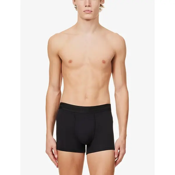 CHE Elasticated-waistband Pack Of Three Stretch-woven Trunks - Black