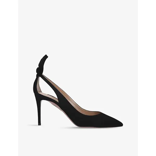 AQUAZZURA Bow Tie Suede Heeled Pumps - Black