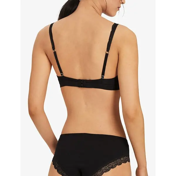 Hanro Triangle-cup Lace-trim Stretch-cotton Bra - Black