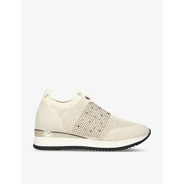 Carvela Janeiro Crystal-embellished Knitted Trainers - Bone