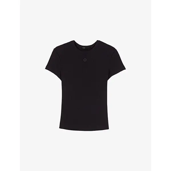 Maje Brand-embroidered Stretch-cotton T-shirt - Black