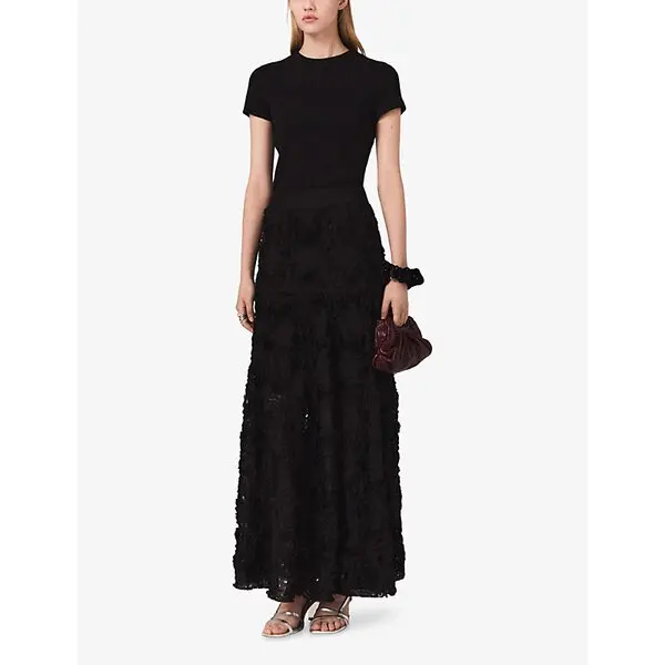 Maje Brand-embroidered Stretch-cotton T-shirt - Black