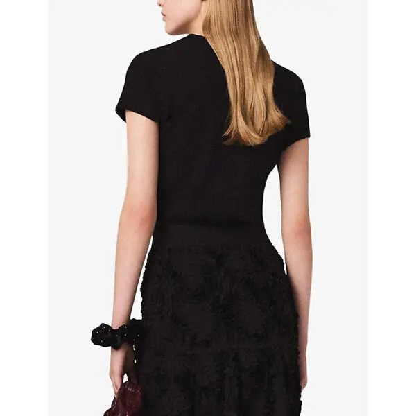 Maje Brand-embroidered Stretch-cotton T-shirt - Black