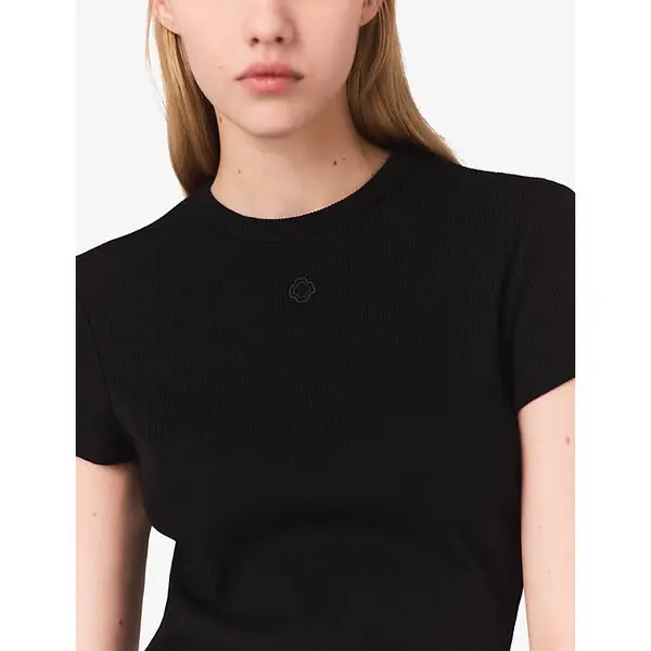 Maje Brand-embroidered Stretch-cotton T-shirt - Black
