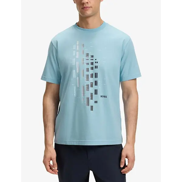 BOSS Graphic-print Short-sleeve Stretch-cotton T-shirt - Light/pastel Blue