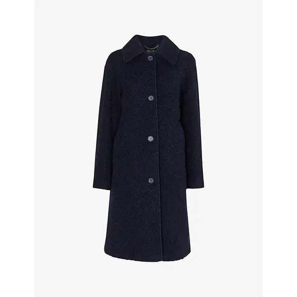 Whistles Romy Collared Boucle Wool-blend Coat - Navy